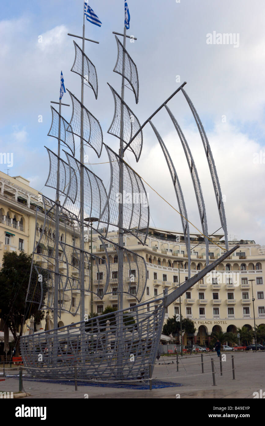 Thessaloniki Greece waterfront ship sculpture Stock Photo - Alamy