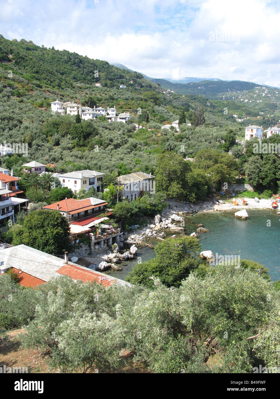 GREECE. The Pelion Peninsula. The village and harbour of Damouchari ...