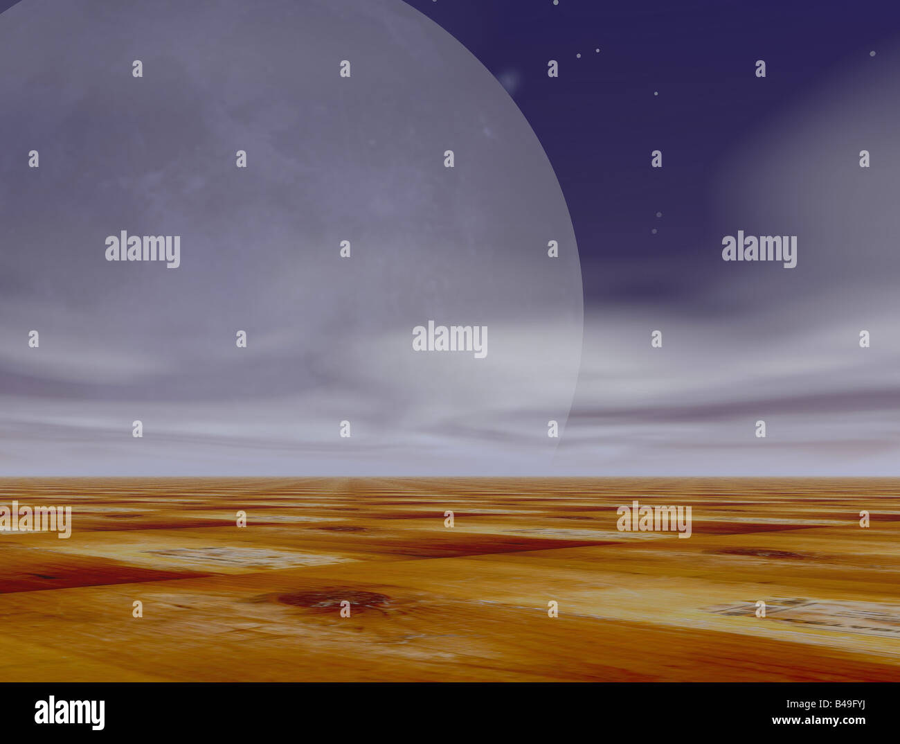 Surreal moonrise and stars over a surreal terrain Stock Photo - Alamy