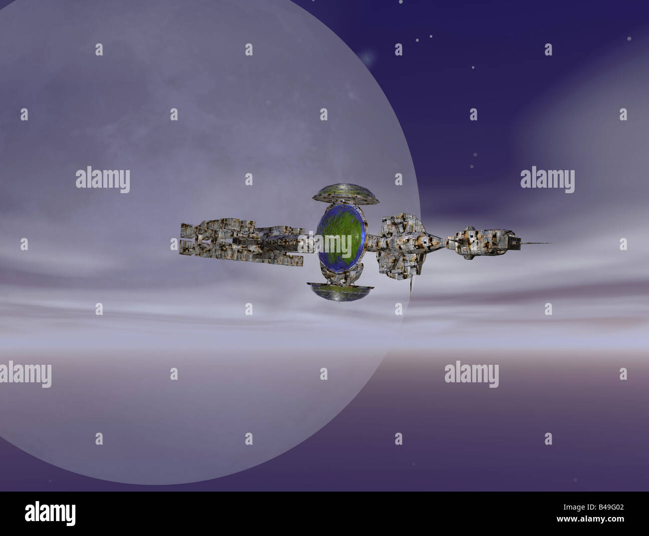 Advanced spaceship flying over an alien planet Stock Photo - Alamy