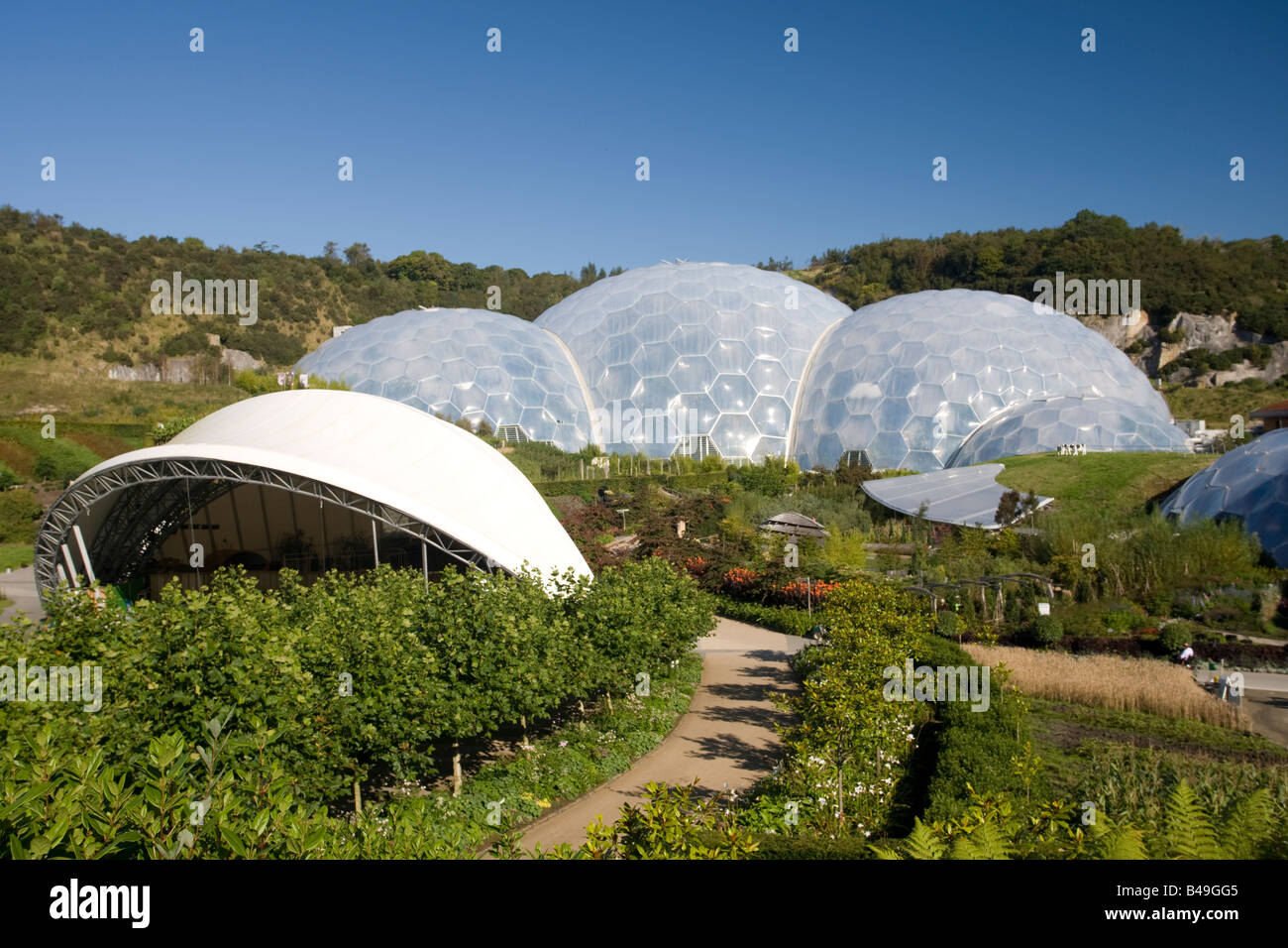Giant enclosed biomes Eden Project Bodelva St Austell Cornwall UK Stock ...