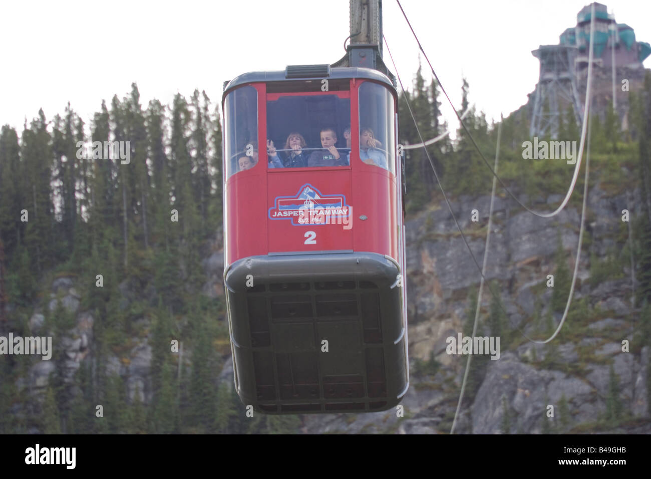 Jasper Tramway to Mount Whistler - red cable car in Jasper National ...
