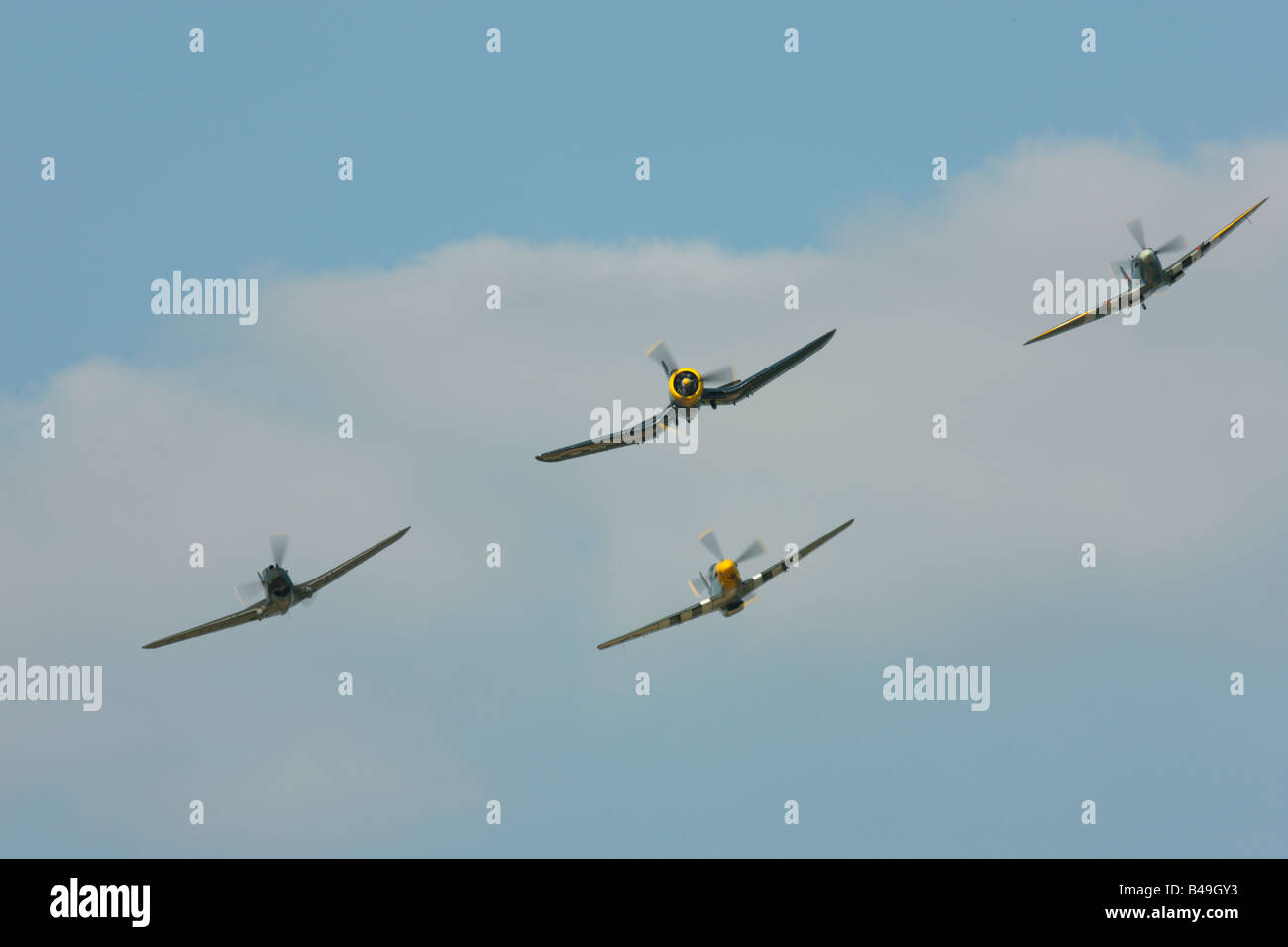 Spitfire,Corsair, Warhawk, Mustang in formation Stock Photo - Alamy