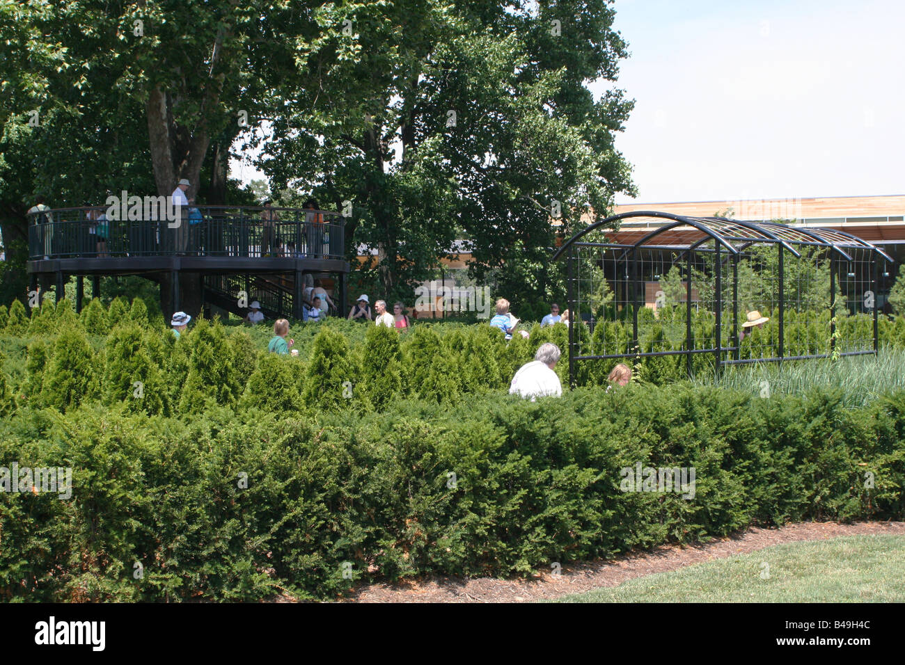 Visitors to The Morton Arboretum in the Maze Garden, Lisle, Illinois ...