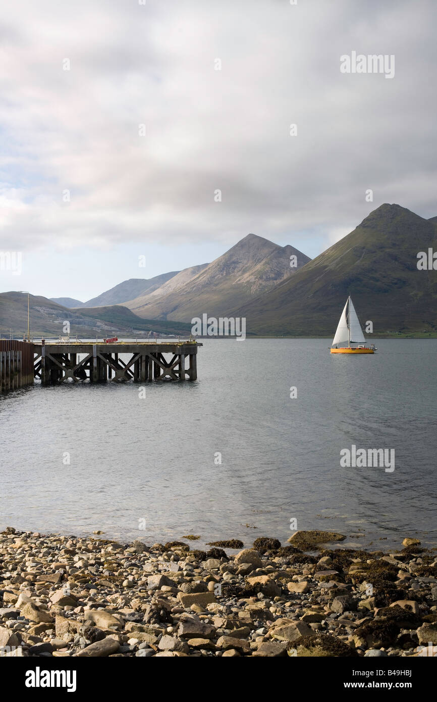View from Isle of Raasay by the ferry pier, across the Sound of Raasay ...