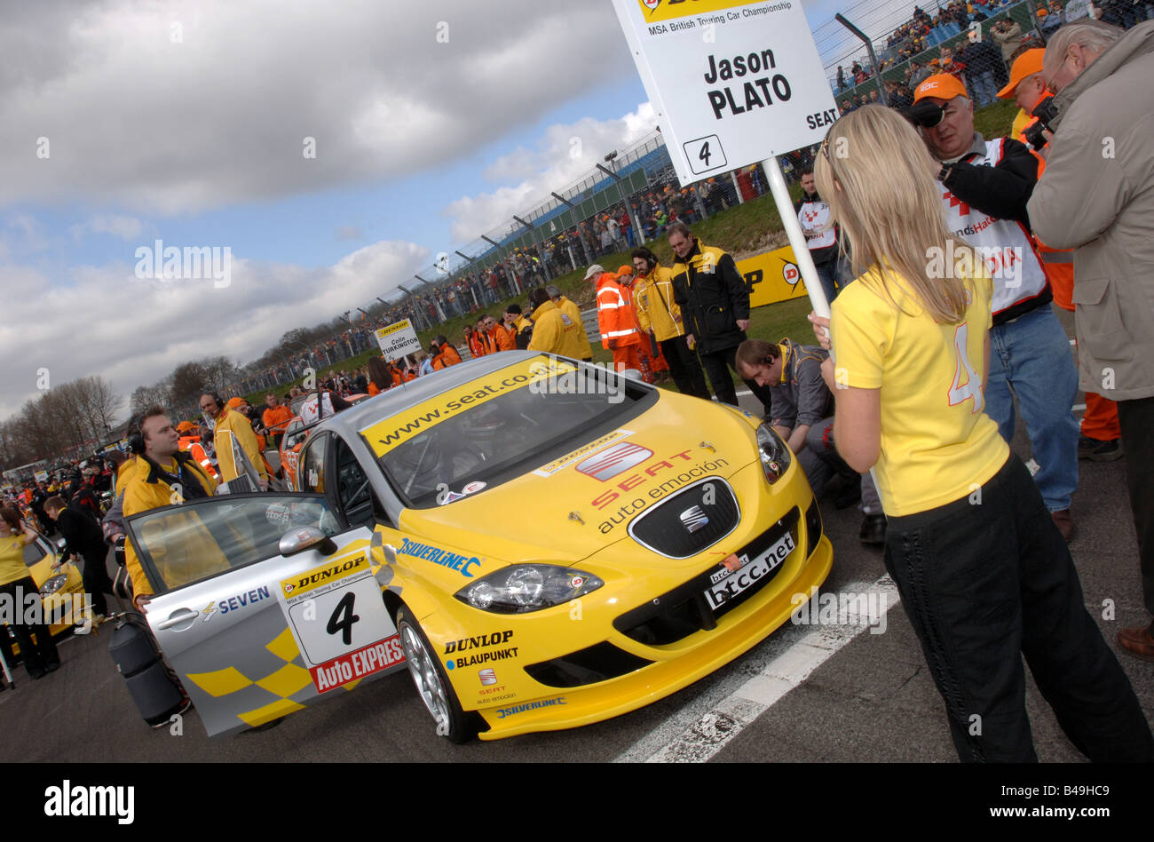 BTCC grid girl with Jason Plato's Seat Leon at Brands Hatch Stock Photo ...
