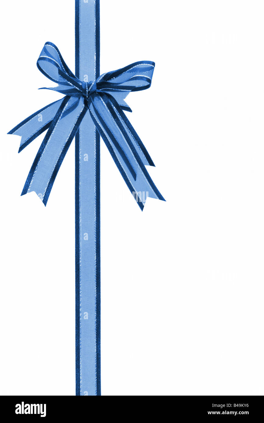 Decorative blue bow ribbon on white background Stock Photo - Alamy