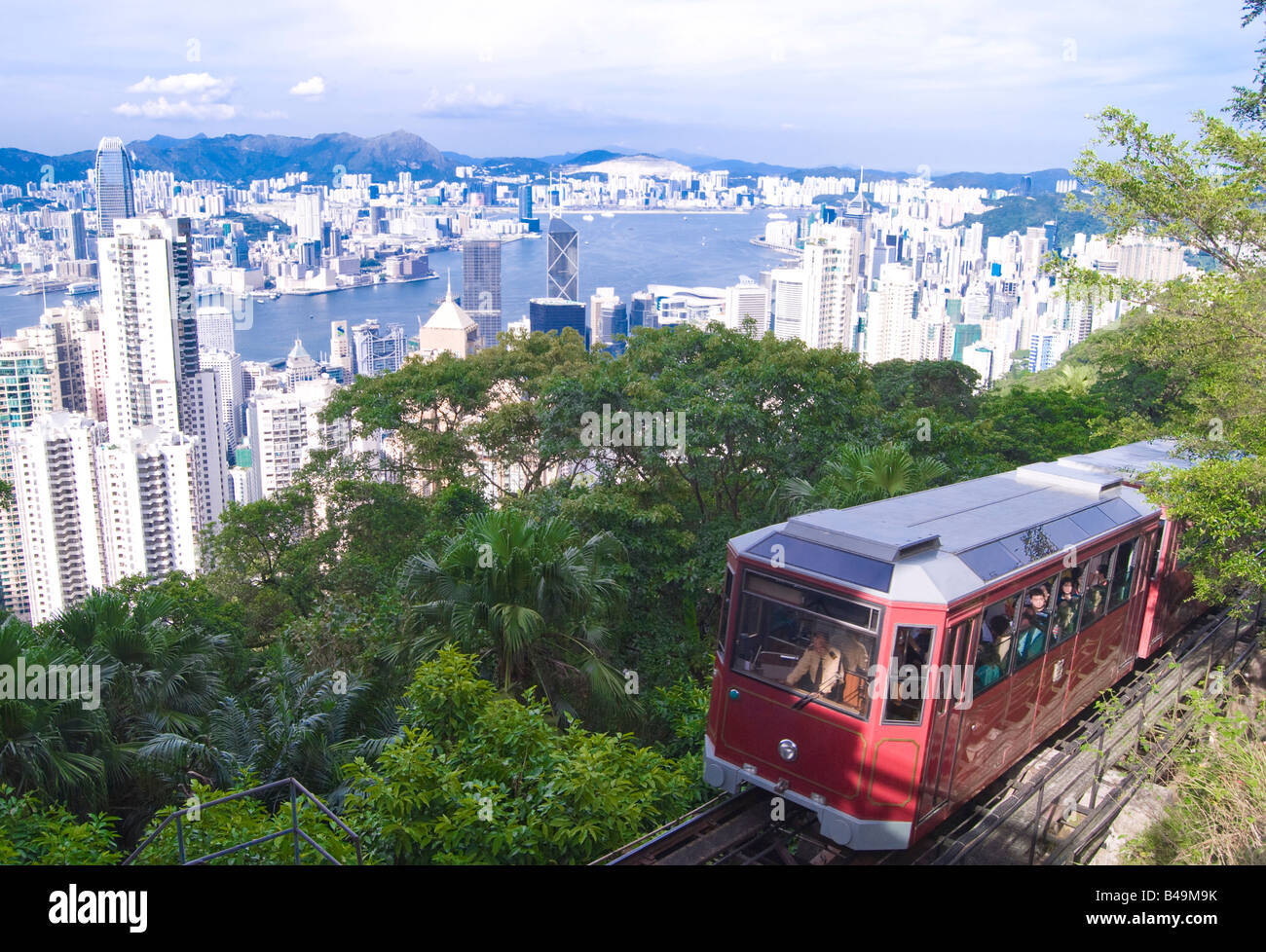 Peak Tram Hong Kong with harbour view Stock Photo - Alamy