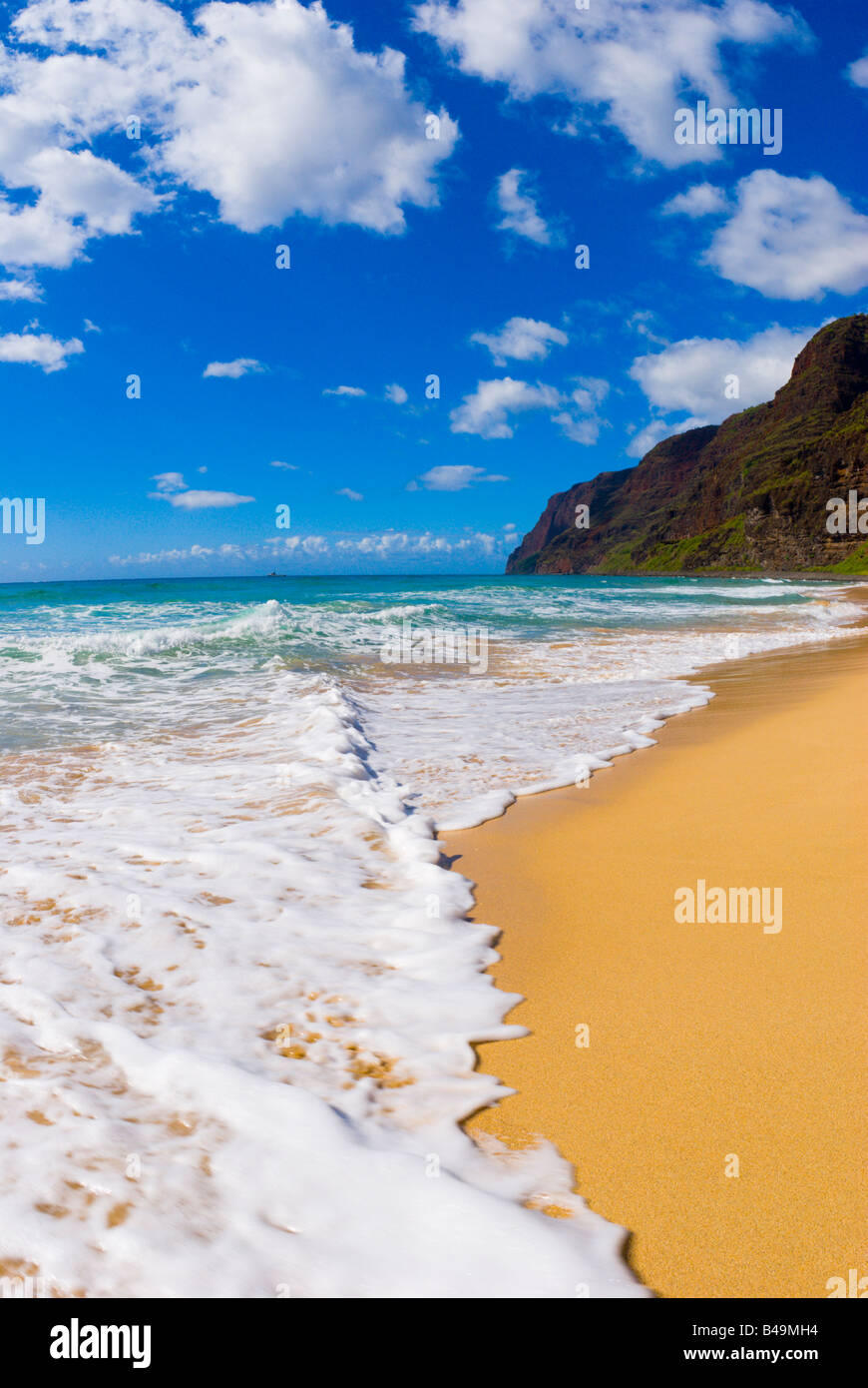 Surf and sand at Polihale Beach Polihale State Park Island of Kauai ...