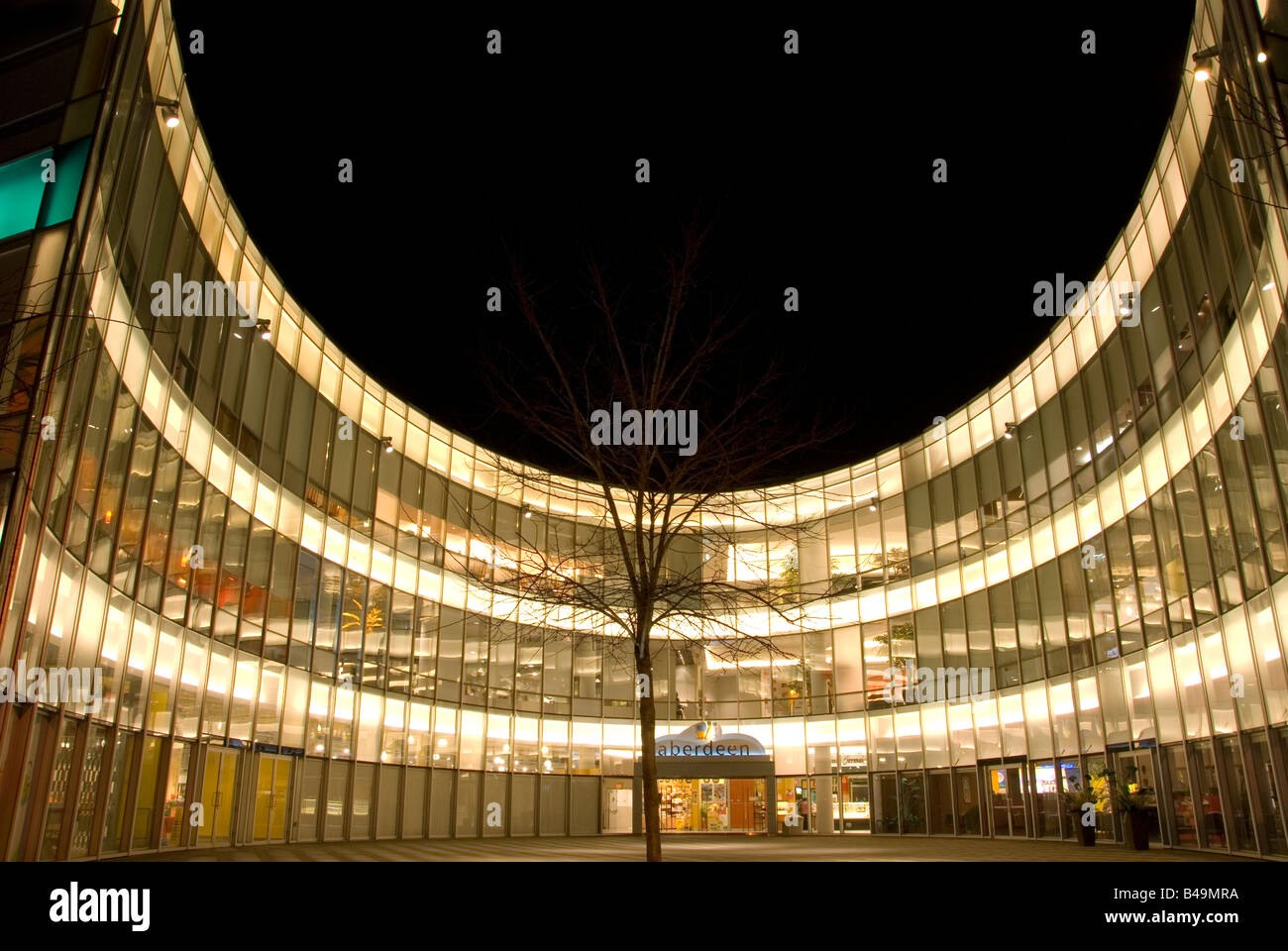 A night time photograph of the unique architecture of the Aberdeen ...