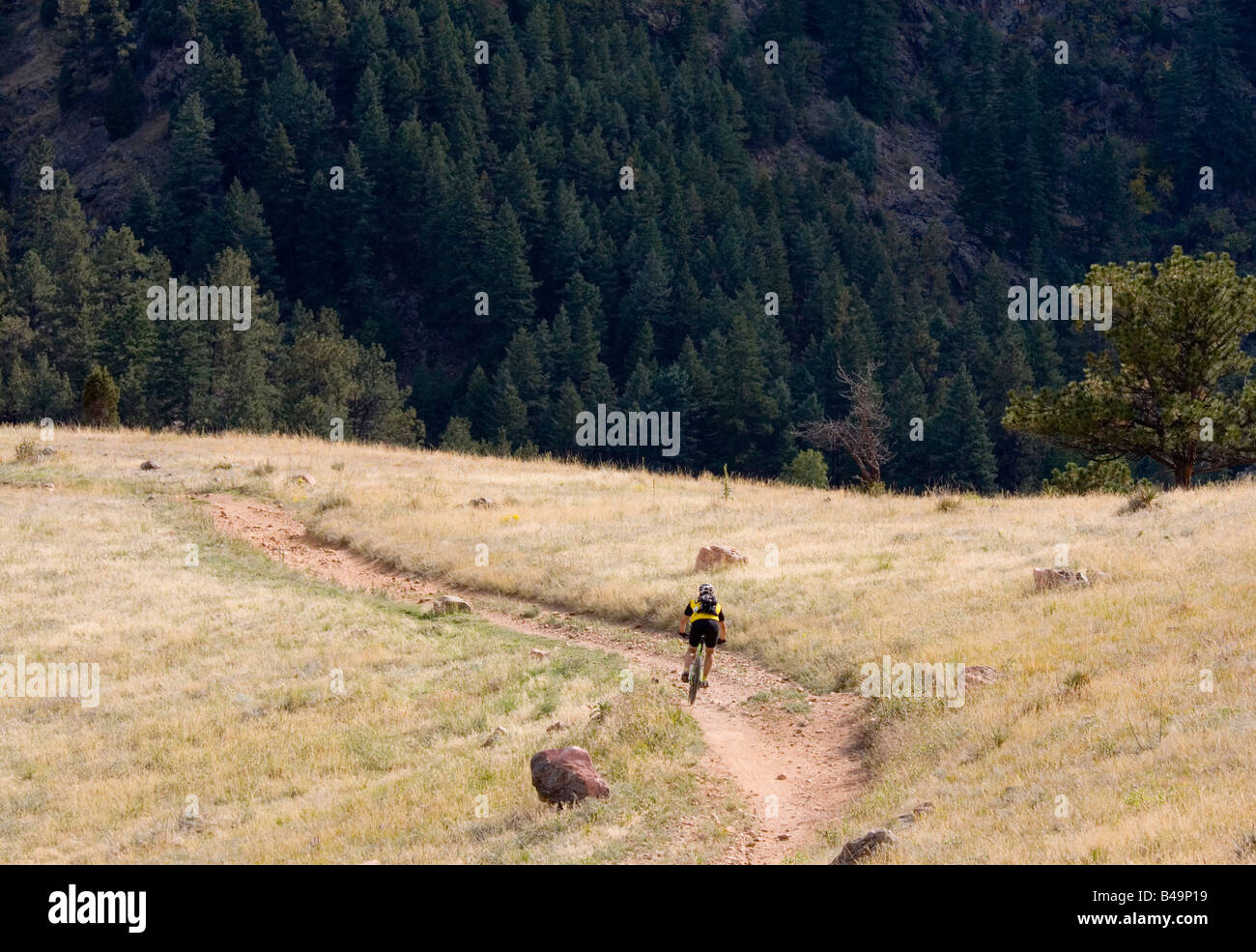 Mountain biker rides the rugged trails of White Ranch Park near Golden ...