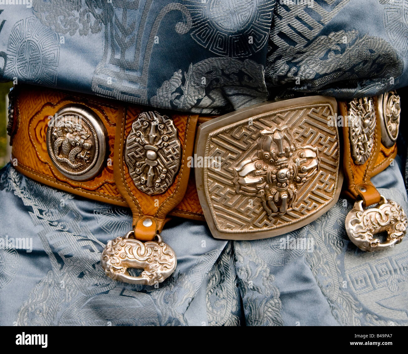 A traditional Mongolian belt decorated with semi precious stones Stock ...