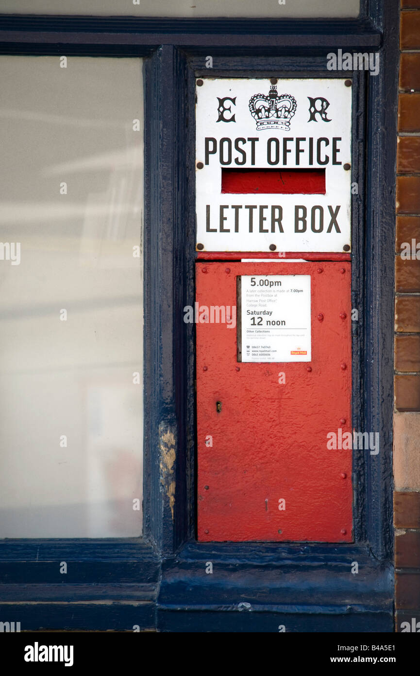 A Royal mail post box at the closed post office in Harrow on the Hill ...