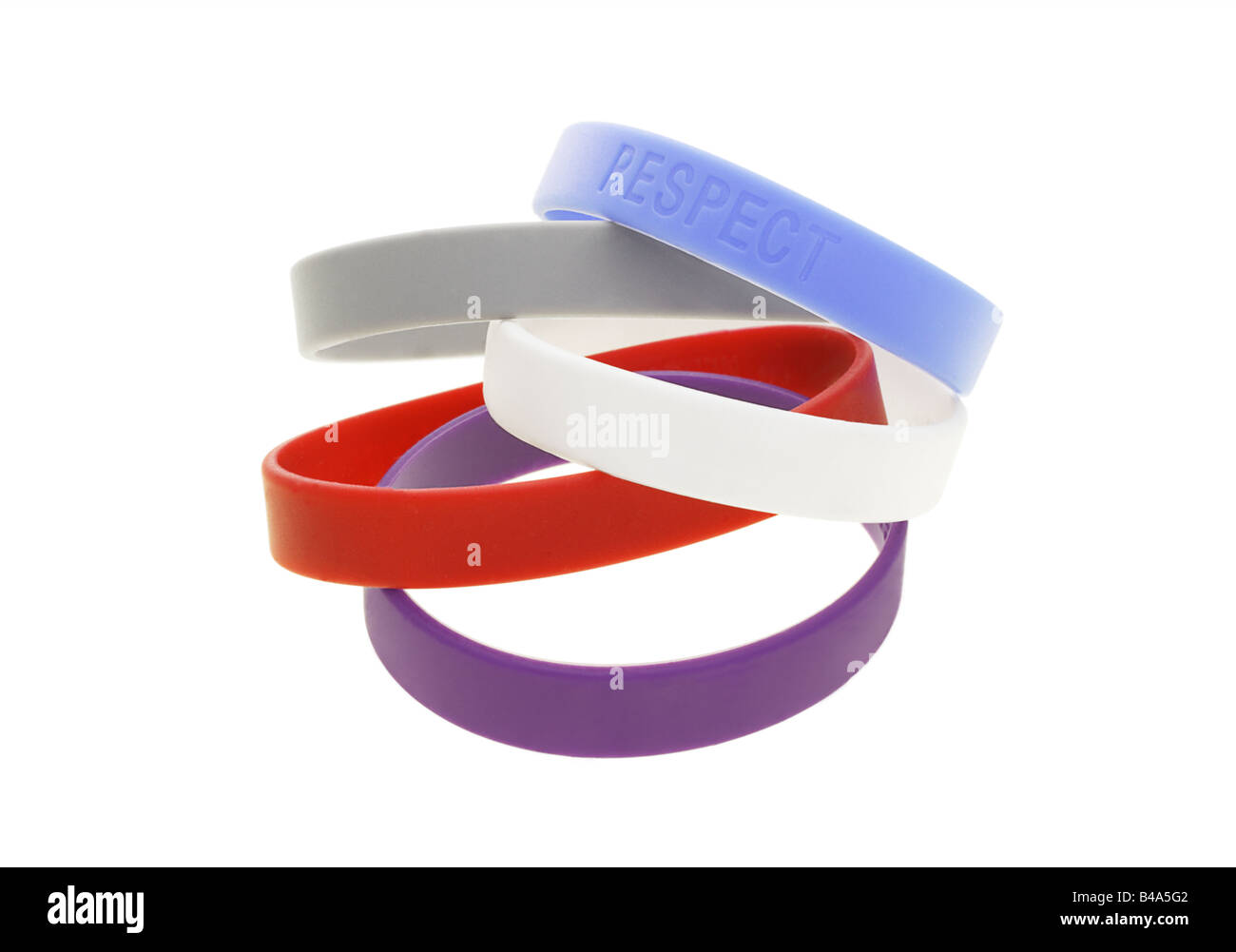 A stack of color wrist bands on white background Stock Photo - Alamy