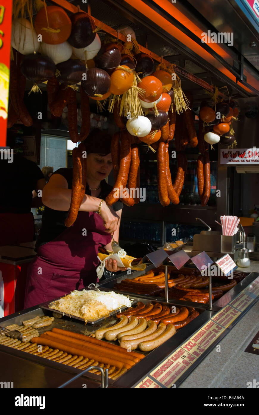 Sausage stand at Wenceslas square in Prague Czech Republic Europe Stock ...