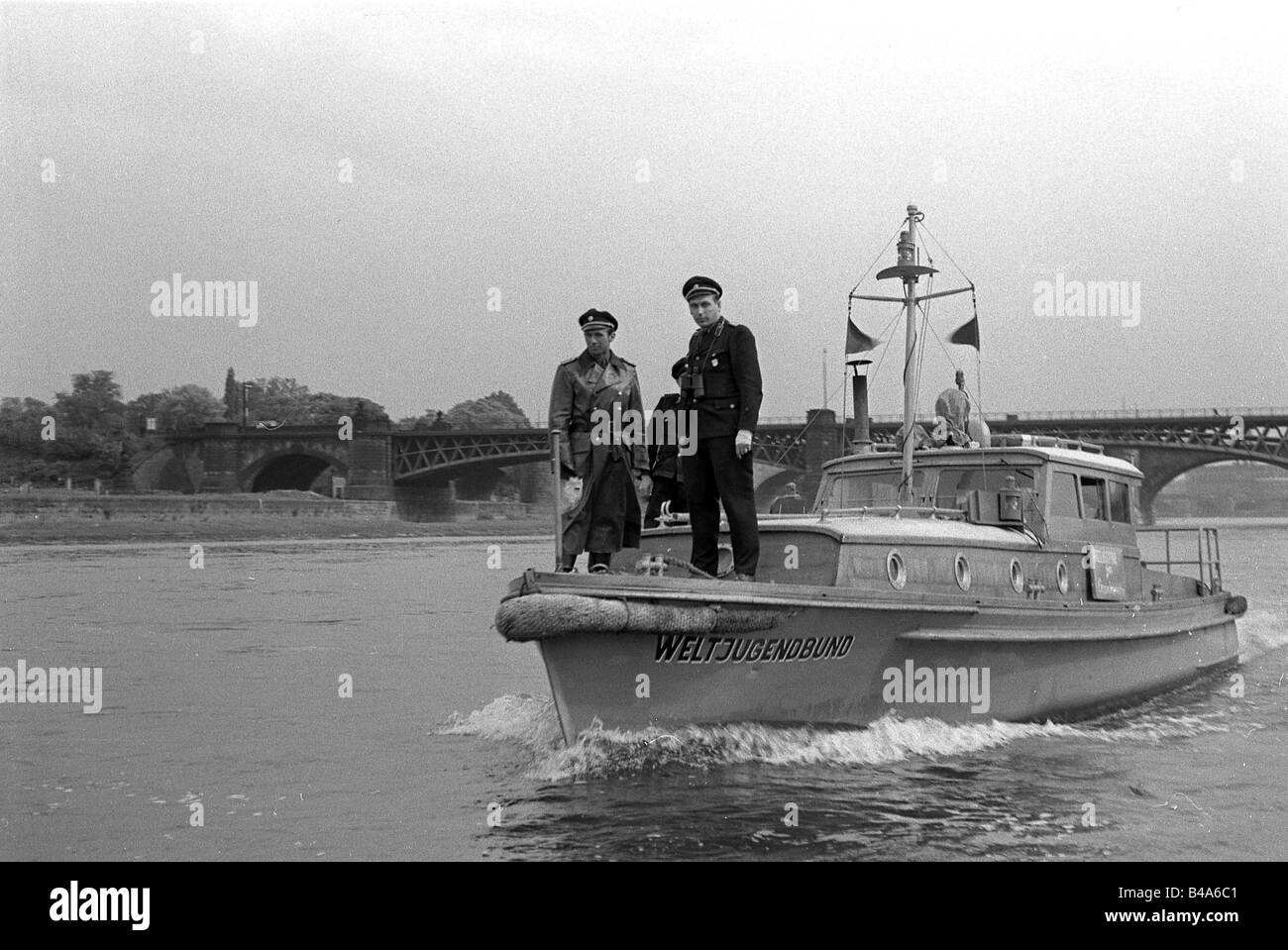 police, East Germany, water police, launch on the river Elbe, 1952 ...