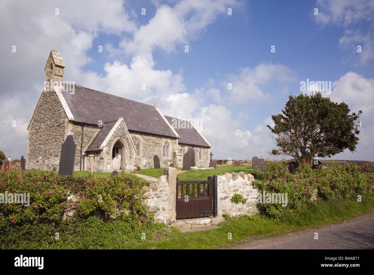 Small old country parish church in village of Llanfwrog Isle of ...
