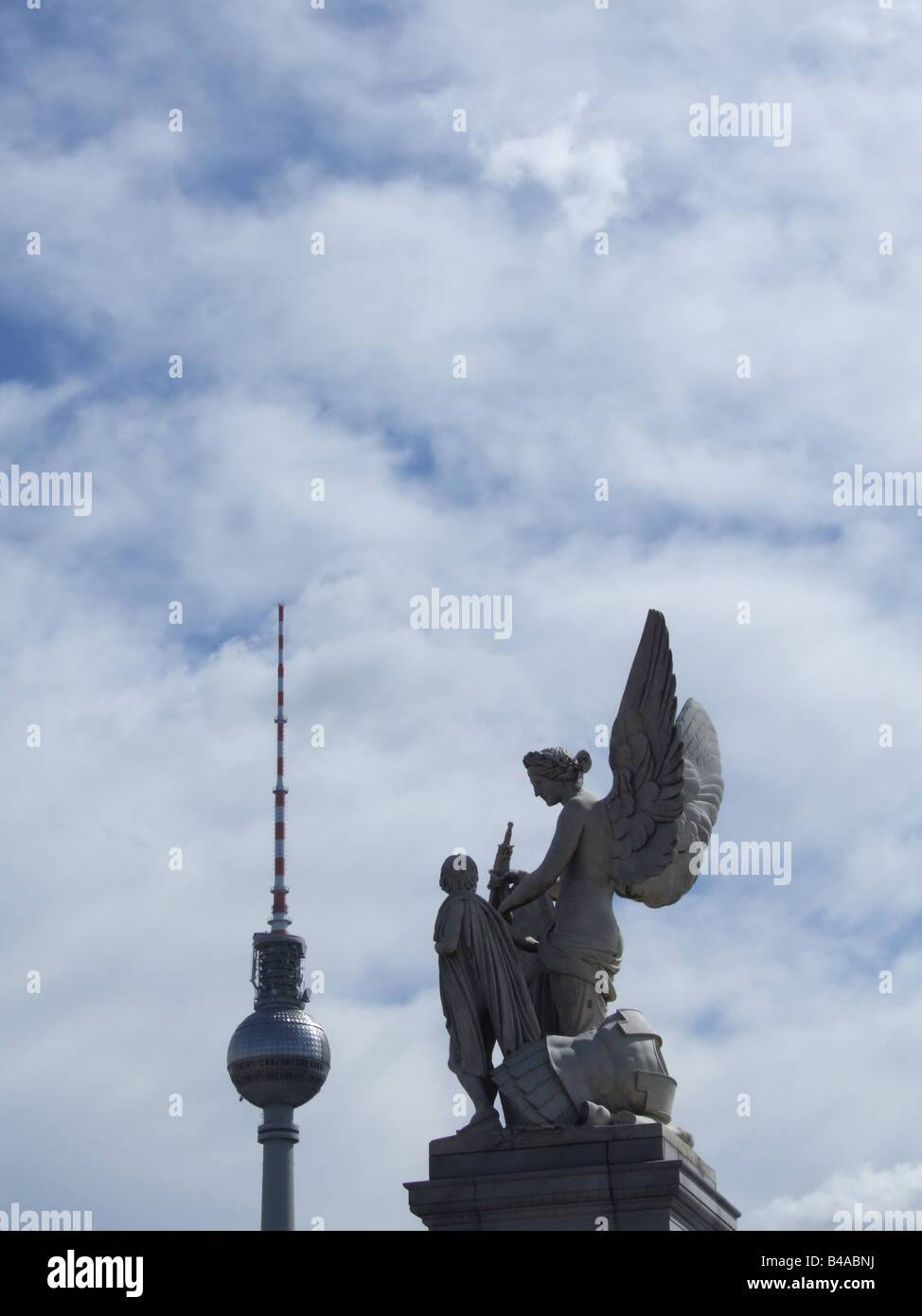 Schloss bridge statue and tv tower in berlin germany Stock Photo - Alamy
