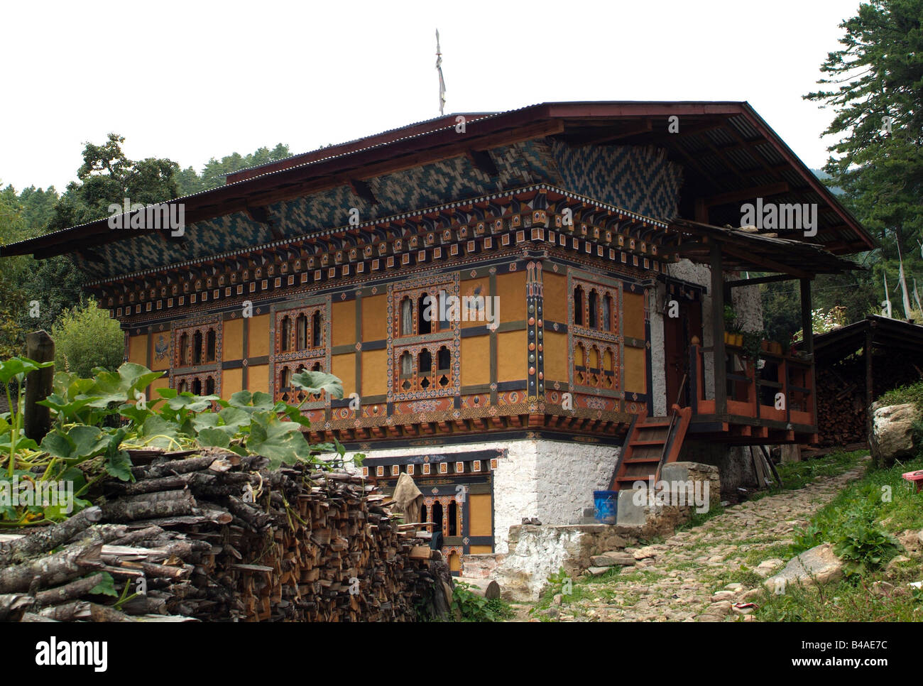 geography / travel, Bhutan, Bumthang Valley, typical house with ...