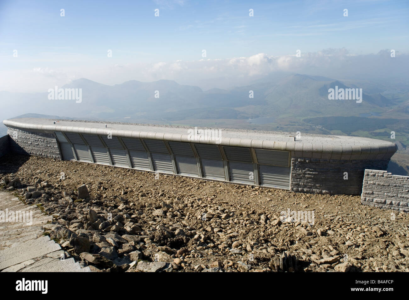 The new cafe built in 2008 on the top of Snowdon, Snowdonia, North ...