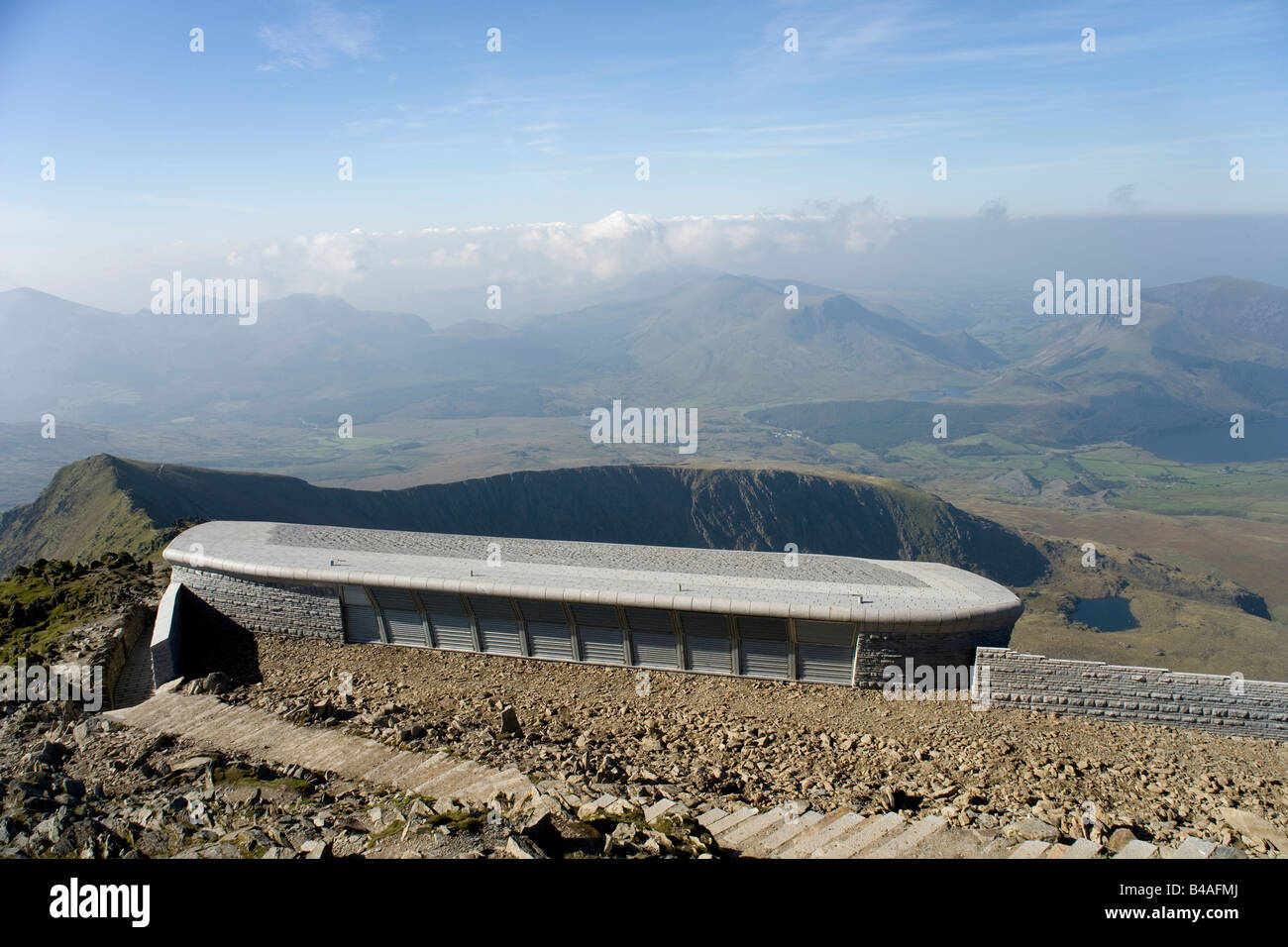 The new cafe built in 2008 on the top of Snowdon, Snowdonia, North ...