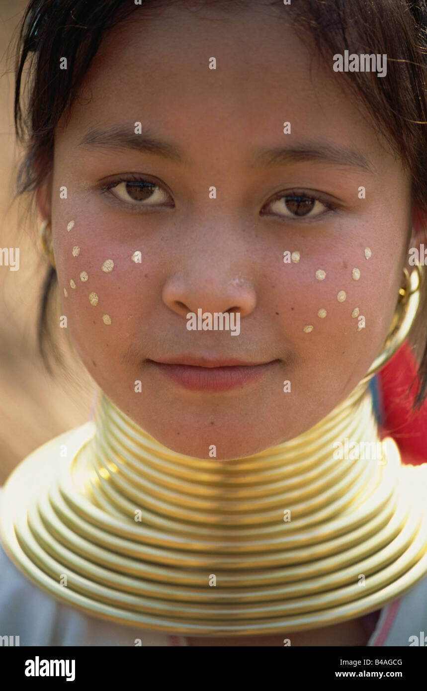 Thailand, Chiang Rai, Long Neck Hilltribes, Young Woman, Face Stock ...