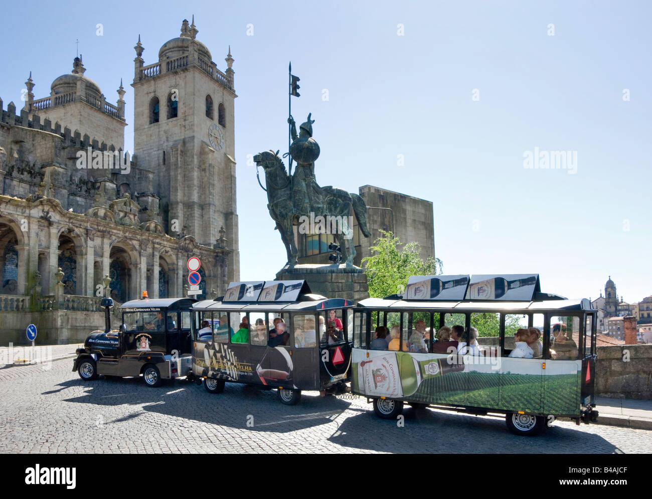 Portugal, Porto, Oporto, Sightseeing Tourist Train By The Cathedral ...