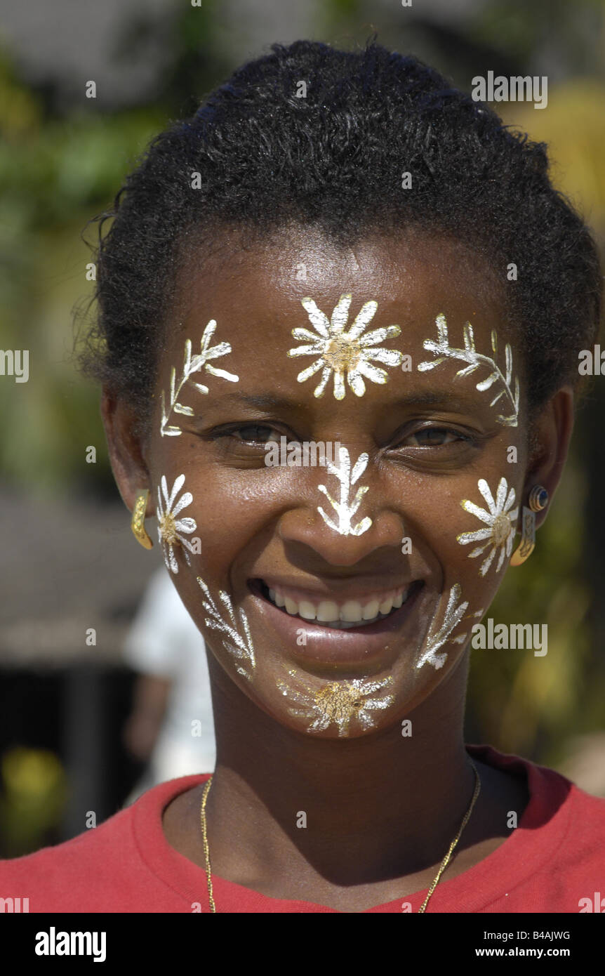 people, ethnology, women, Madagascar, woman with traditional paintings ...