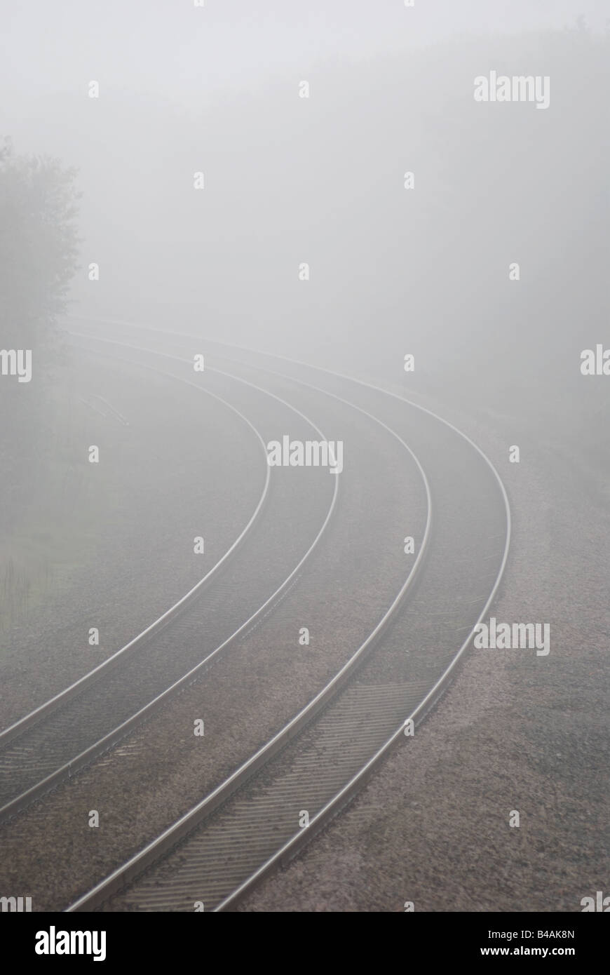 Railway lines in fog, UK Stock Photo - Alamy