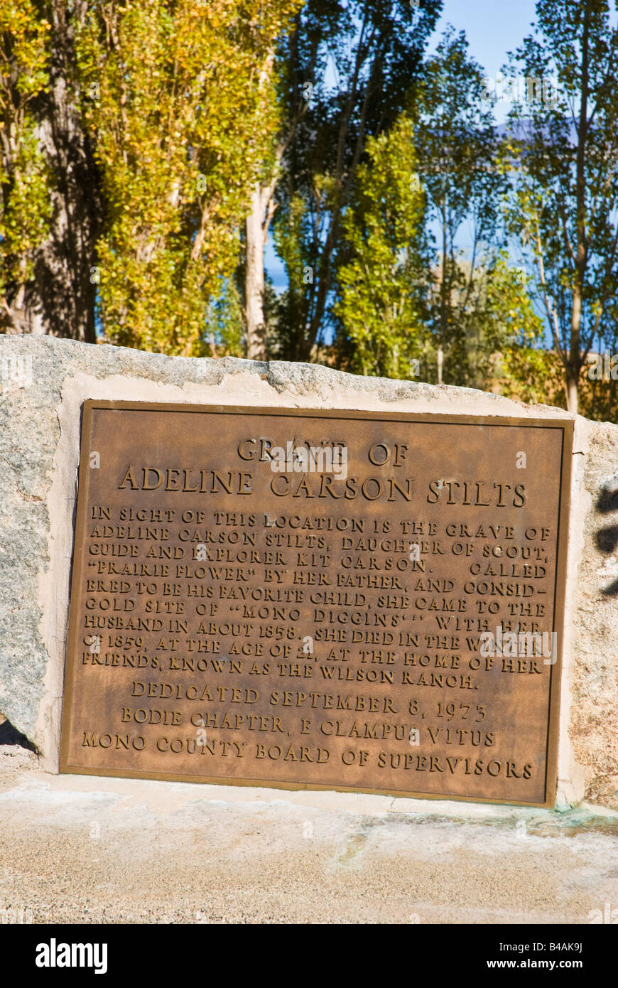 Historic plaque at the grave of Adeline Carson Stilts Kit Carsons ...