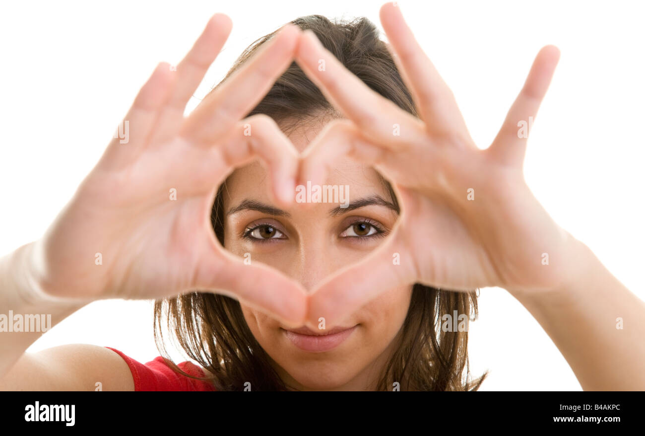 woman make a heart with hands Stock Photo - Alamy
