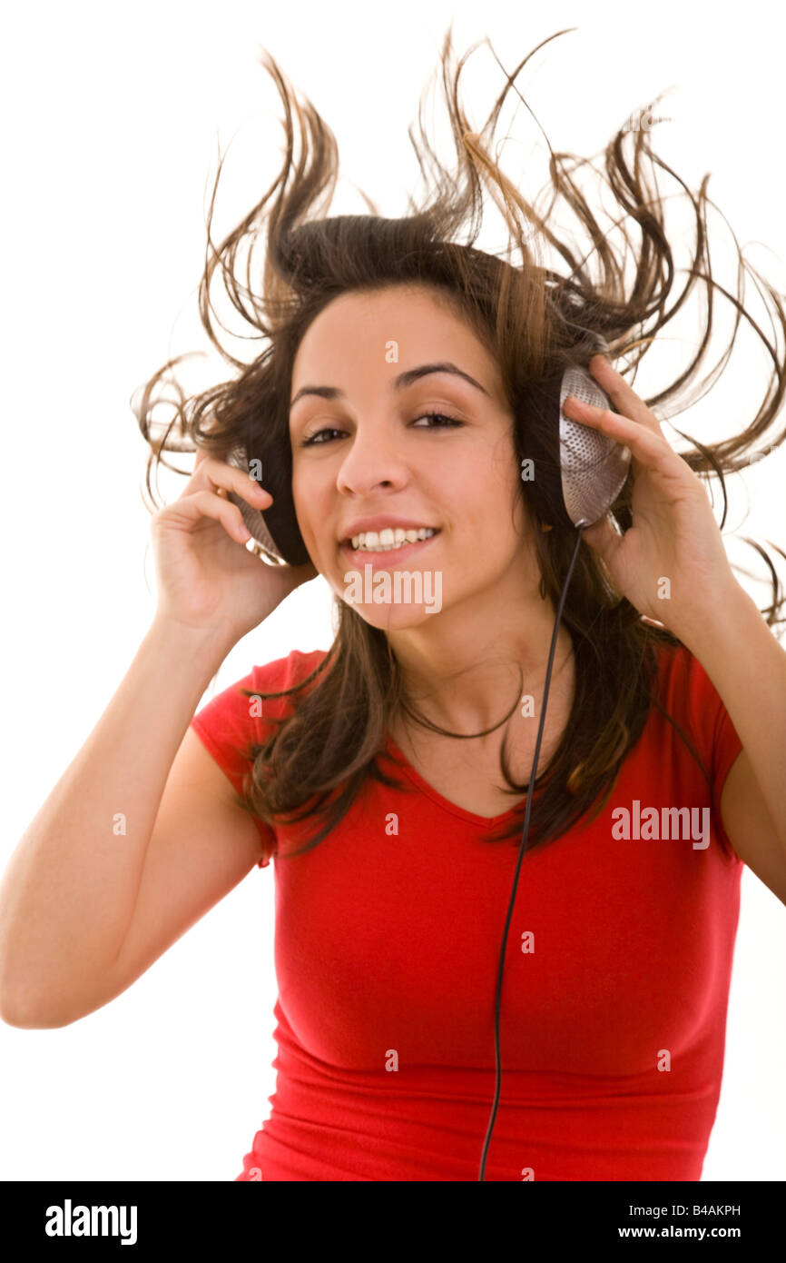 woman with headphones Stock Photo - Alamy
