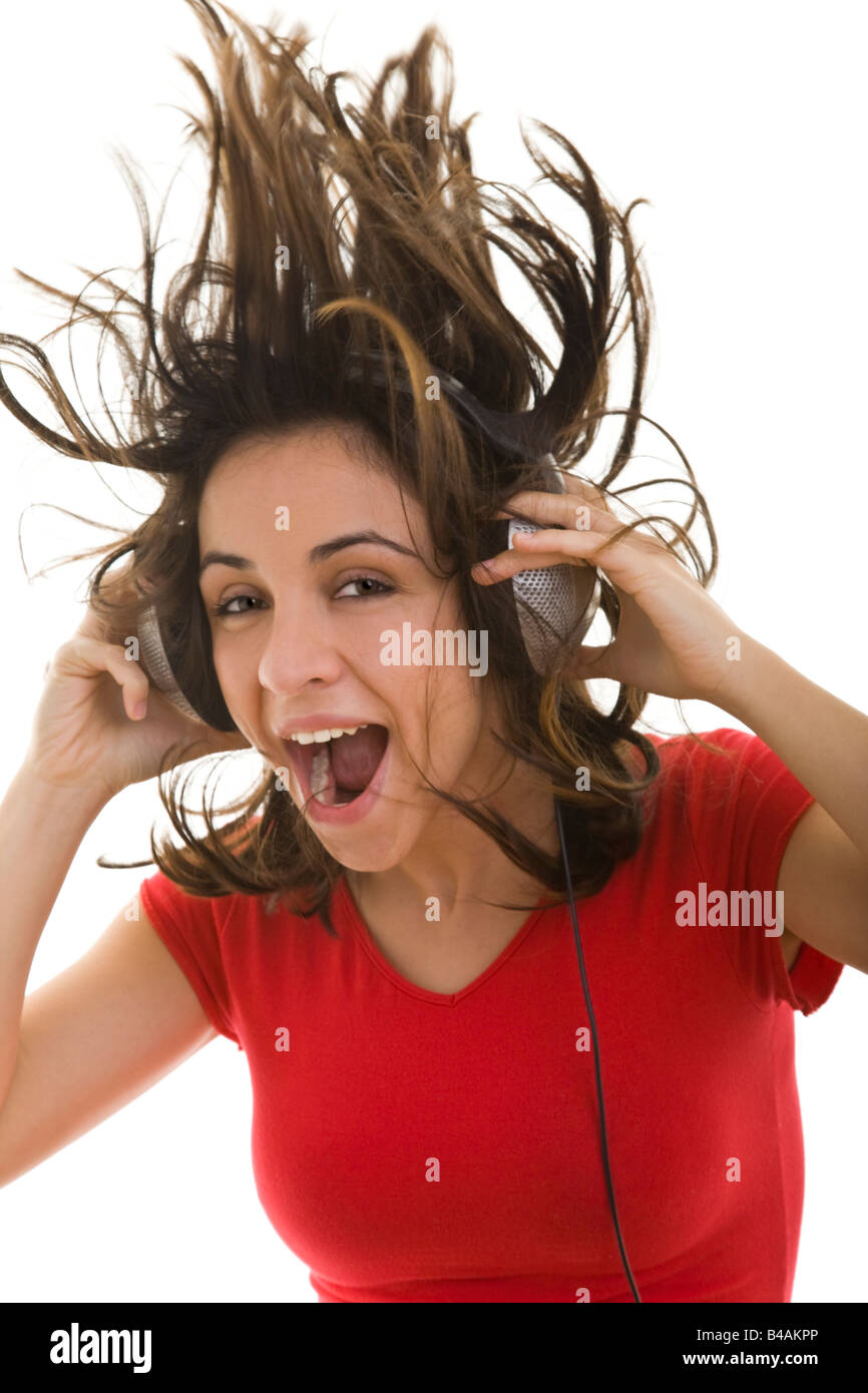 woman with headphones Stock Photo - Alamy