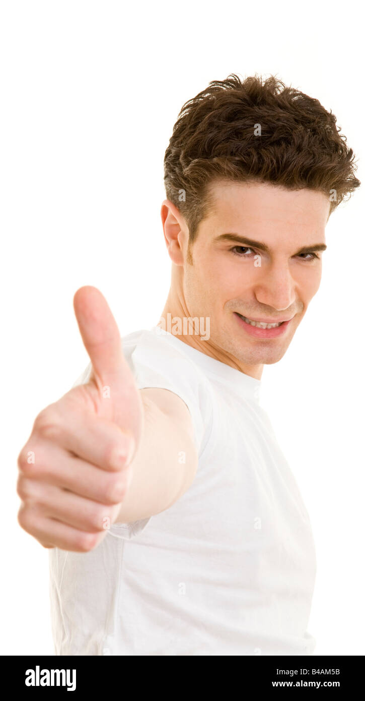 young man showing his thumb Stock Photo - Alamy
