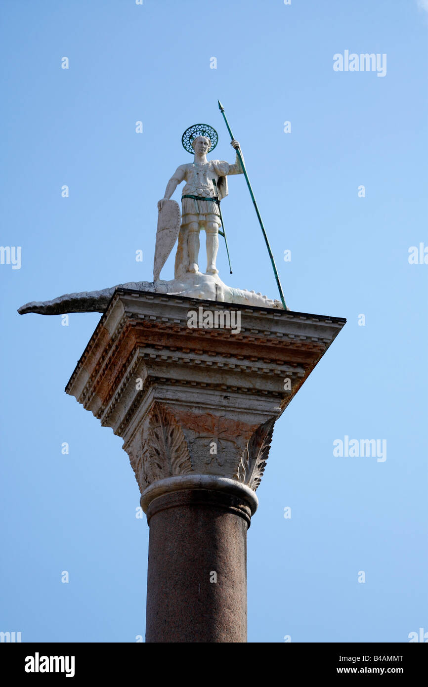 San Marco (St. Mark) Statue on the column. Venice (Venezia), Italy ...
