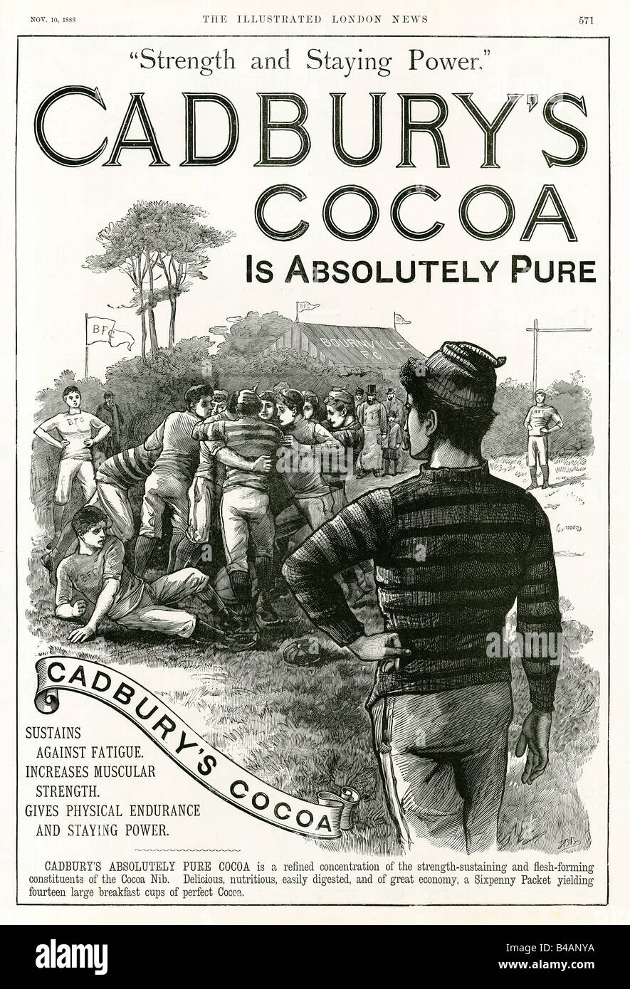 Cadburys Cocoa Rugby Advert 1888 ad for the drink with strength and ...
