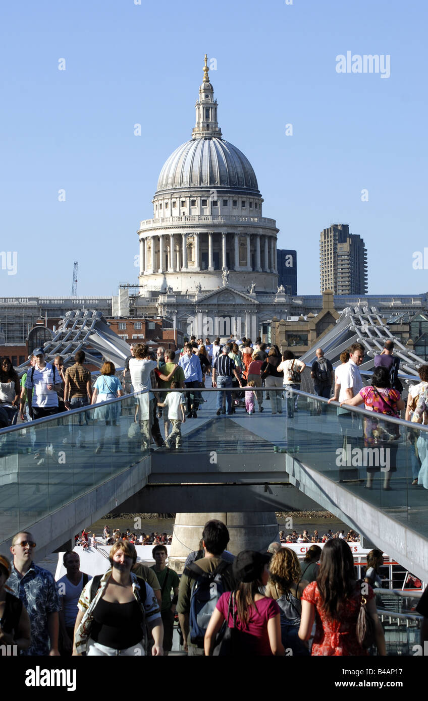 People On Millennium Bridge & St Pauls London Stock Photo - Alamy