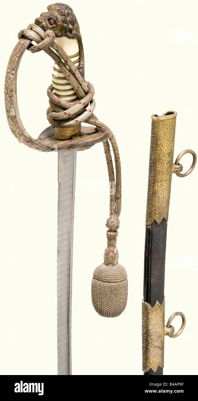 A naval officer's sabre, with a Damascus blade A slightly curved ...