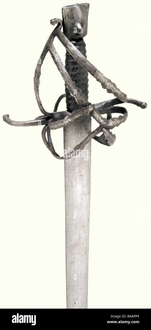 A schiavona Italian, circa 1570, A slender, double-edged blade with a ...