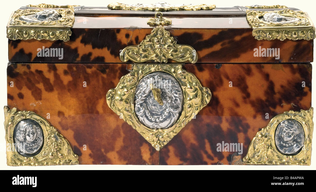 A tortoise shell casket, France, circa 1680 A rectangular wooden casket ...