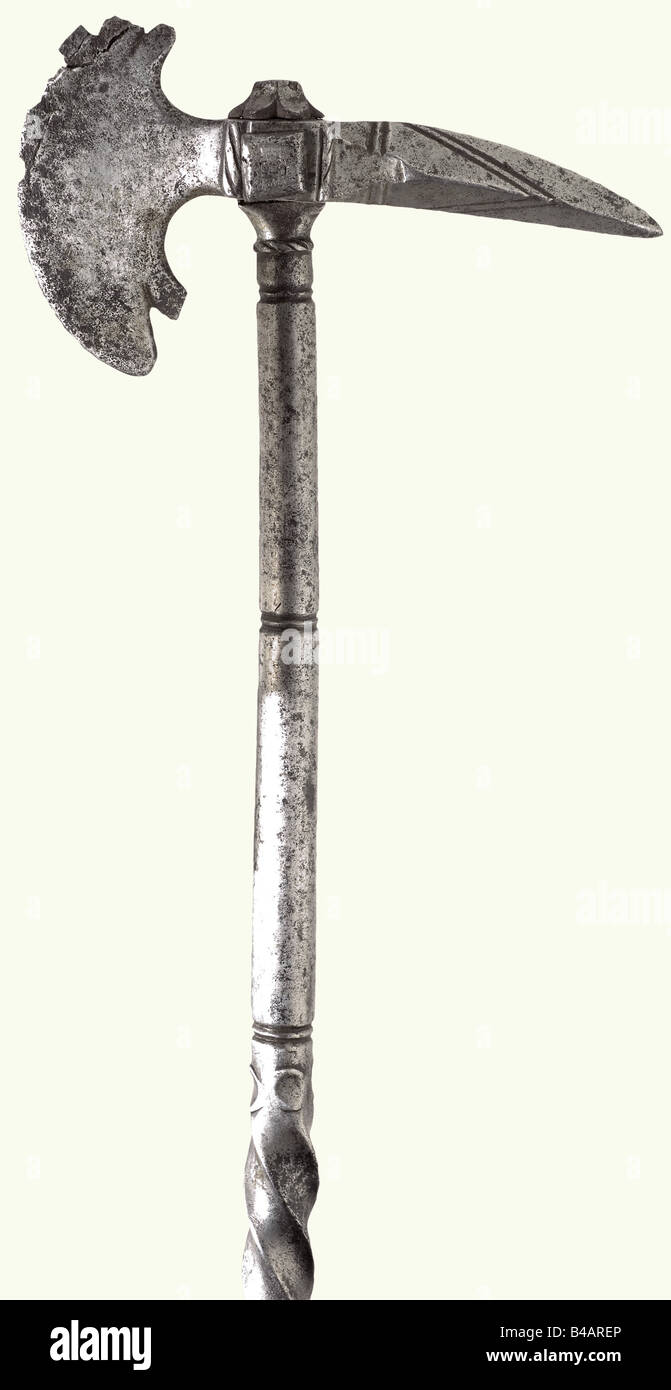 A German battle axe, 1st half of the 17th century. Semi-circular ...