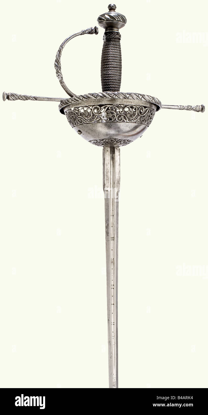 A cup-hilted rapier, Brescia, circa 1680. Slender, ridged thrusting ...
