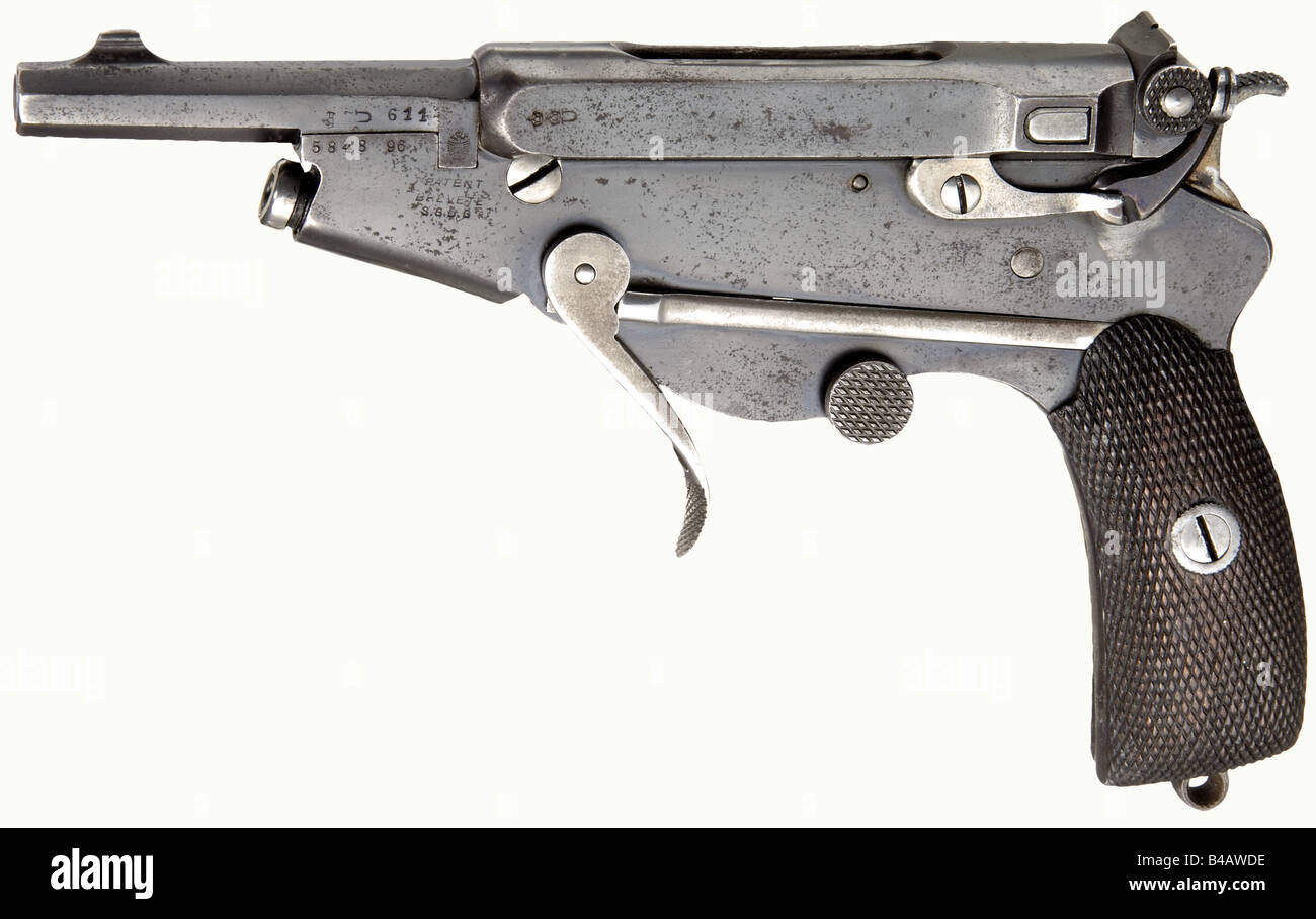 A Bergmann model 1896, no. 2, calibre 5 mm Bergmann rimless, no. 116 ...