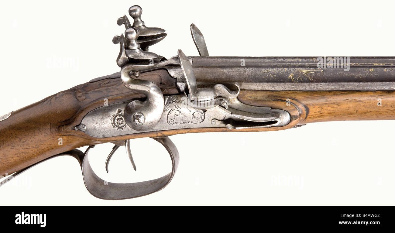 A flintlock double-barrelled shotgun, Coulange, NŒmes, circa 1790. Side ...