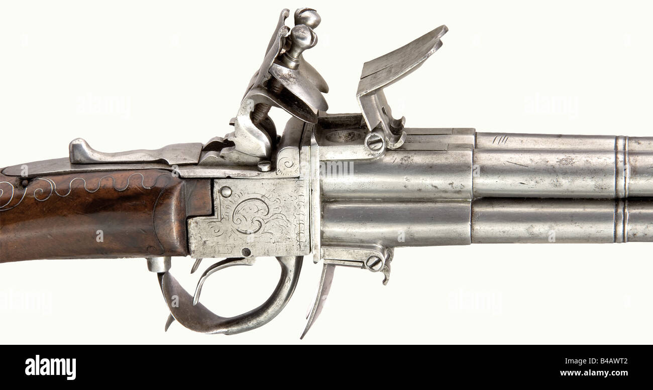 A flintlock pistol with turnover double barrels, Flemish or French ...
