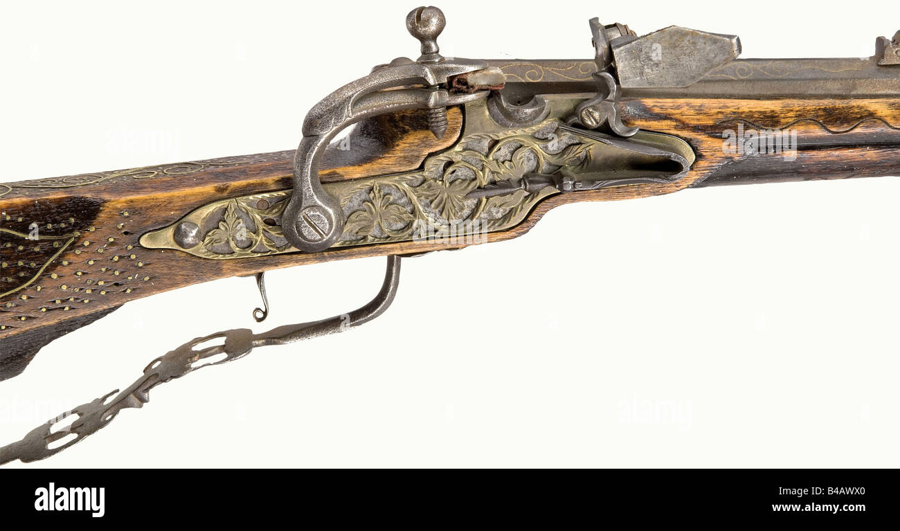A Baltic snaphaunce rifle, circa 1700. Rifled barrel in 8 mm calibre, a ...
