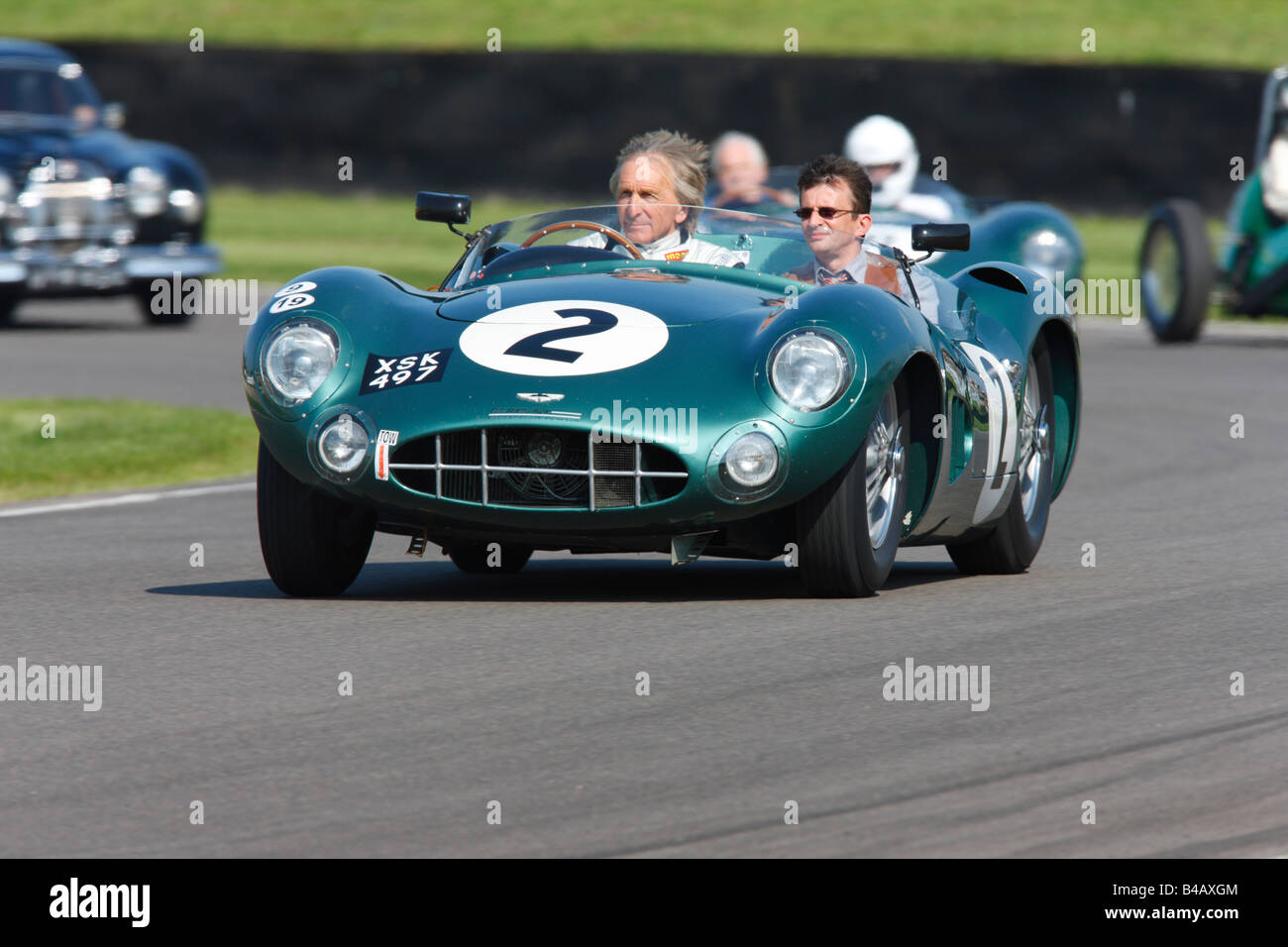 Derek Bell driving Aston Martin DBR1 on parade lap at the 2008 Goodwood ...