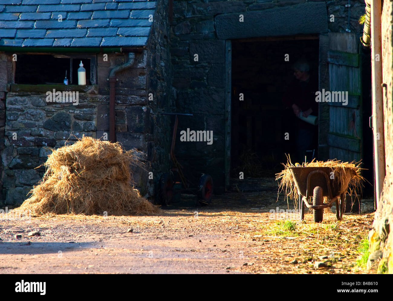 Wheelbarrow beside a barn Stock Photo - Alamy
