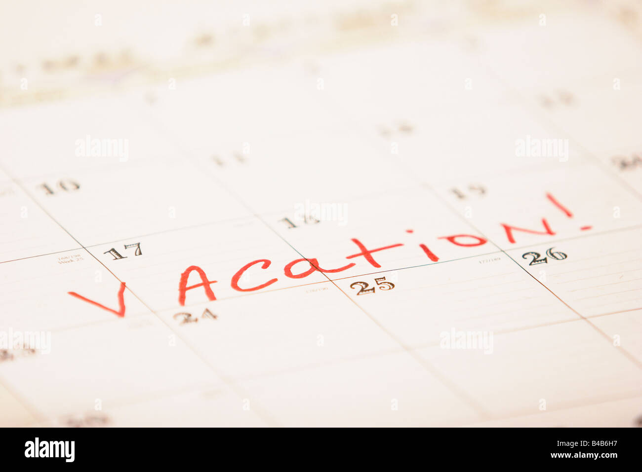 Vacation Marked on a calendar page Stock Photo - Alamy
