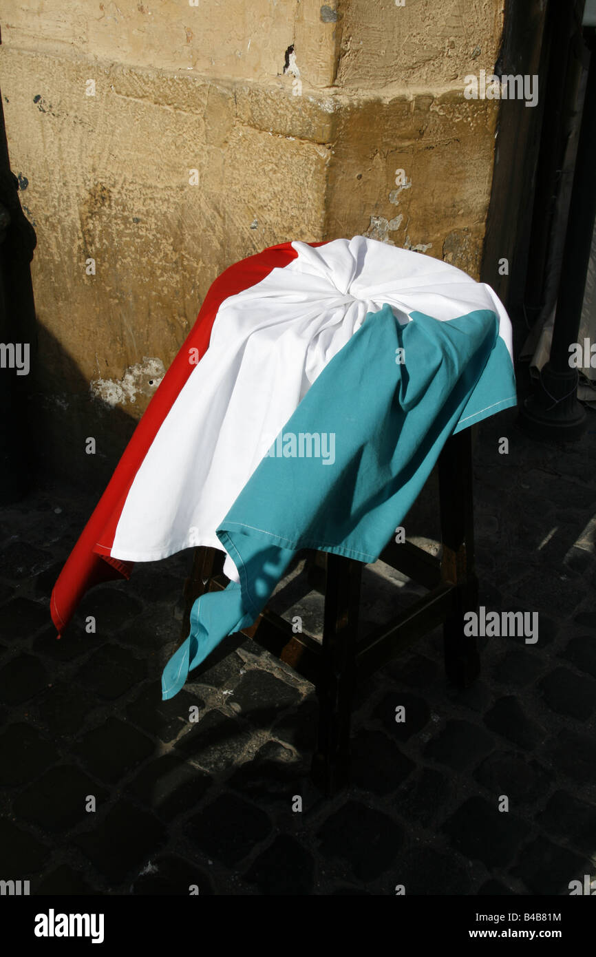 one italian flag banner on table outside bar restaurant in rome Stock ...